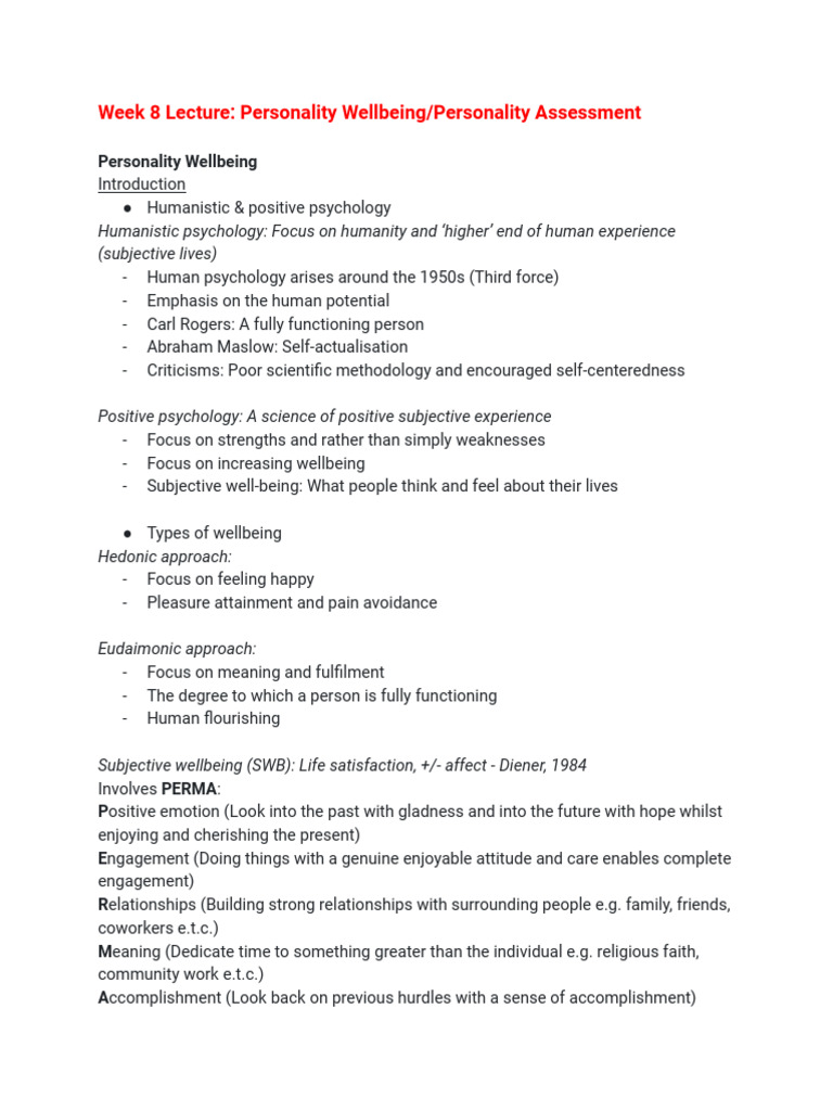 Personality Wellbeing & Assessment | PDF | Well Being | Self Esteem