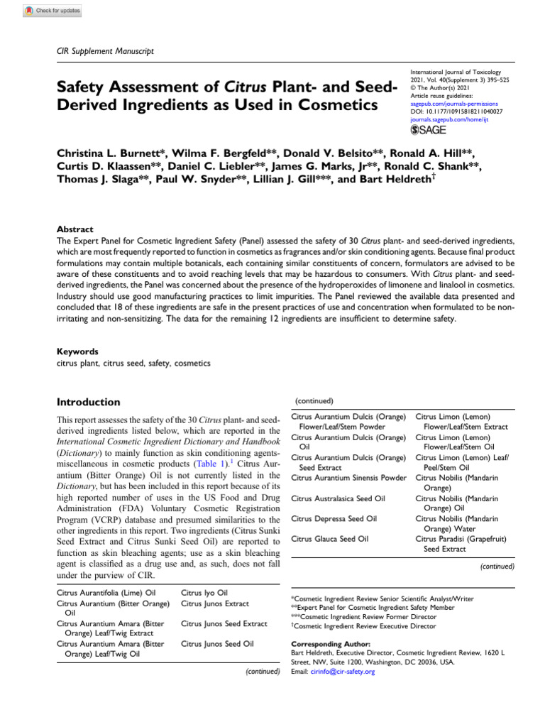 Burnett Et Al 2021 Safety Assessment of Citrus Plant and Seed Derived Ingredients As Used in ...