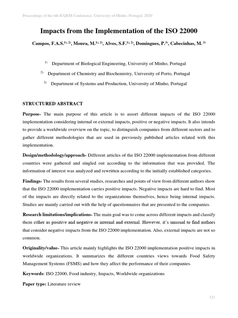 Impacts From The Implementation of The ISO 22000 | PDF | Food Safety ...