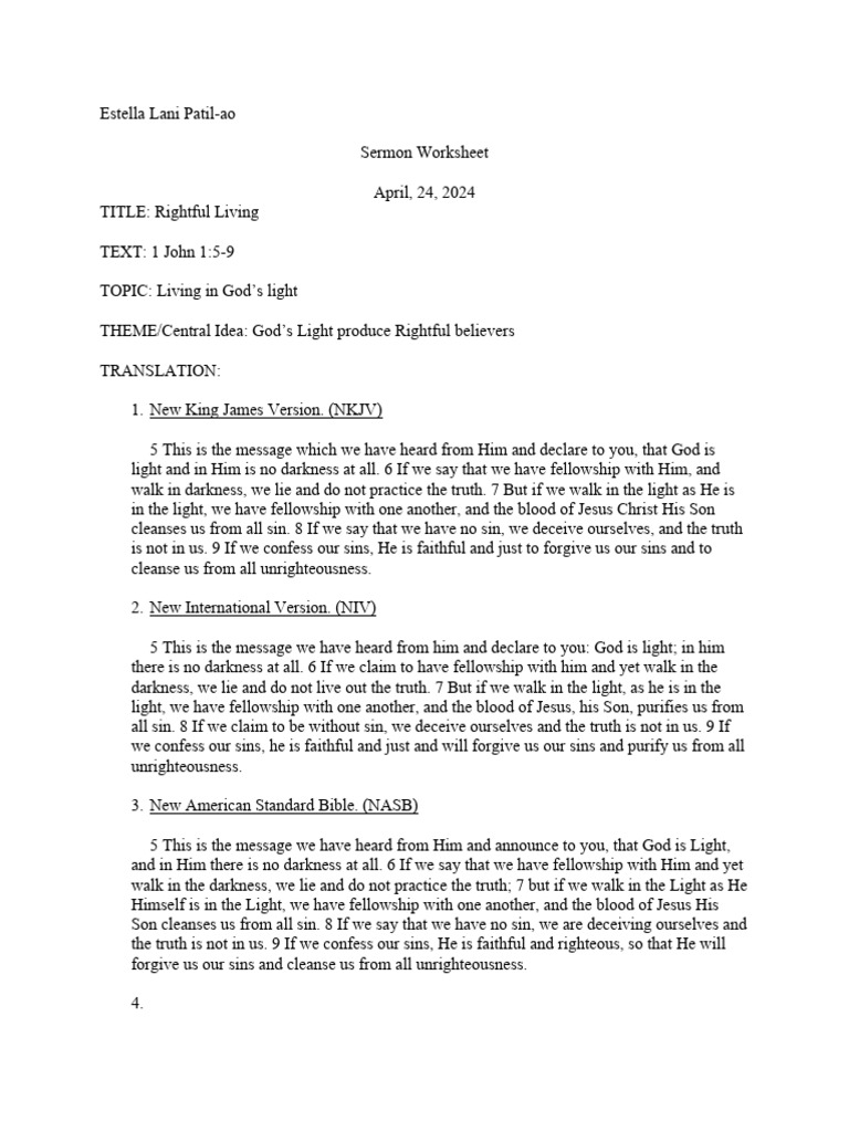 1st Sermon Rightful Living Outline | Download Free PDF | Sin | Grace In ...