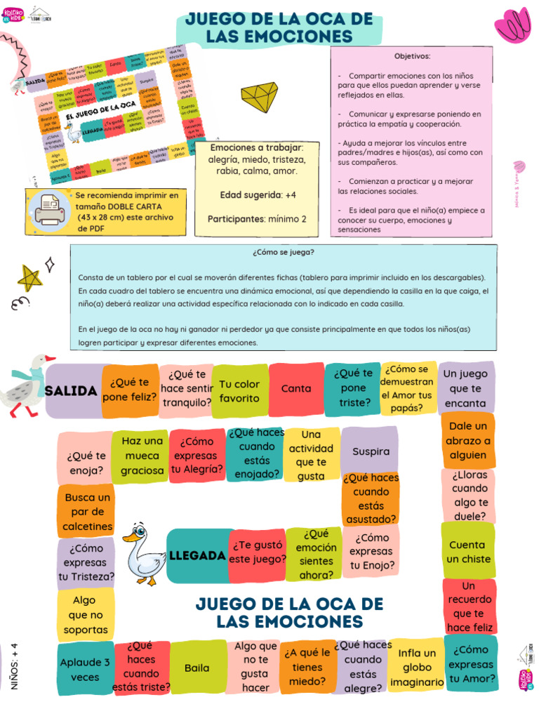 Juego de La Oca de Las Emociones | PDF | Las emociones | Amor