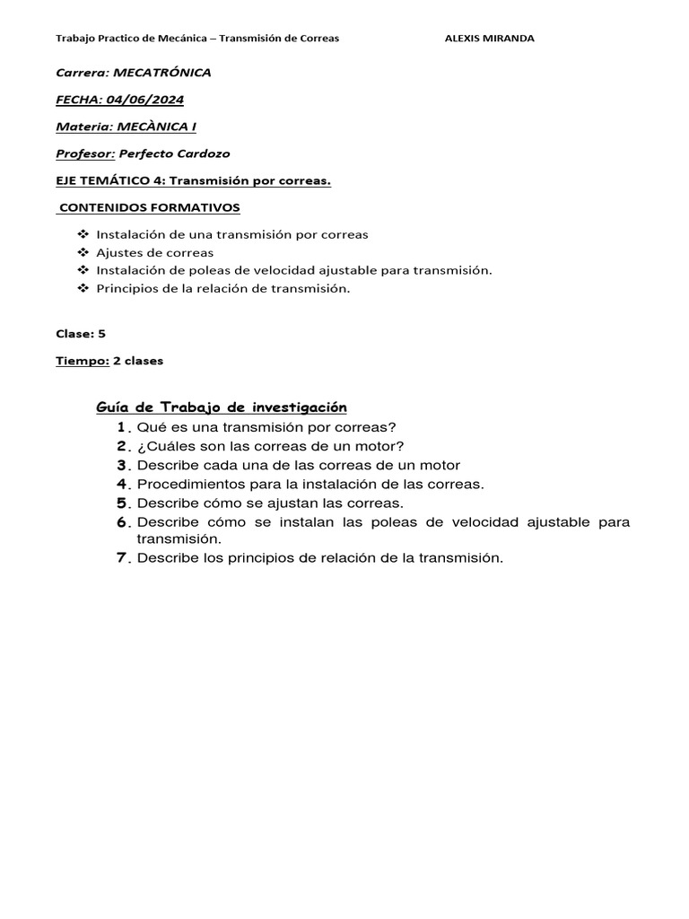 AMclase 5sx Mecánica I (MECATRÓNICA) | PDF | Cinturón (mecánico) | Motores