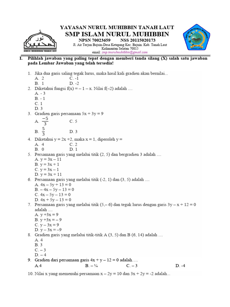 Soal PAS MTK Kelas 8 | PDF