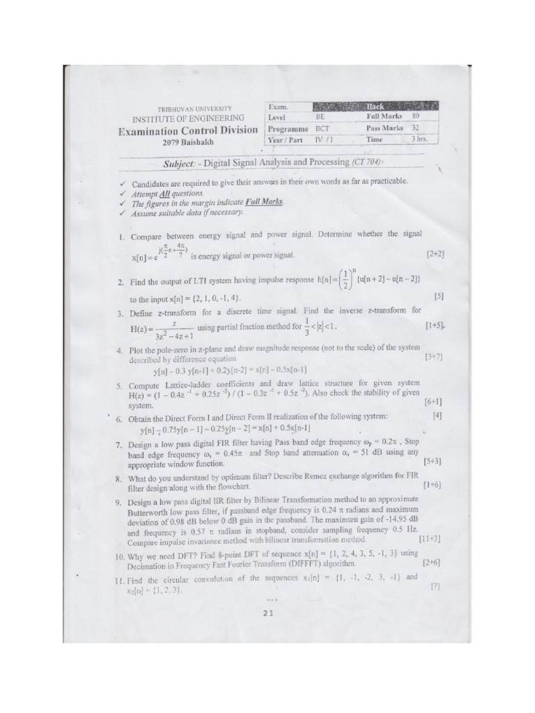 Dsap Oldquestions | PDF | Telecommunications Engineering | Digital Signal Processing