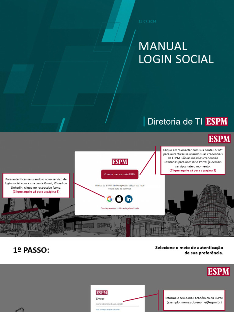 Guia de Login Social ESPM | PDF | Autenticação | Fazer login