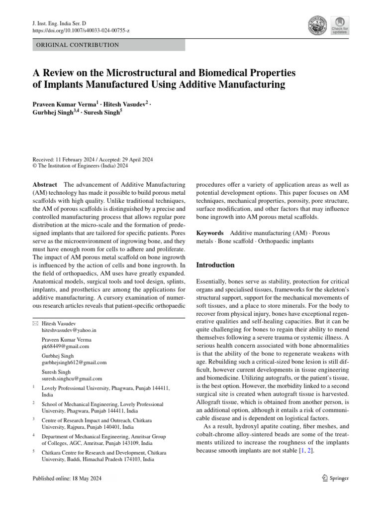 A Review On The Microstructural and Biomedical Properties of Implants Manufactured Using ...