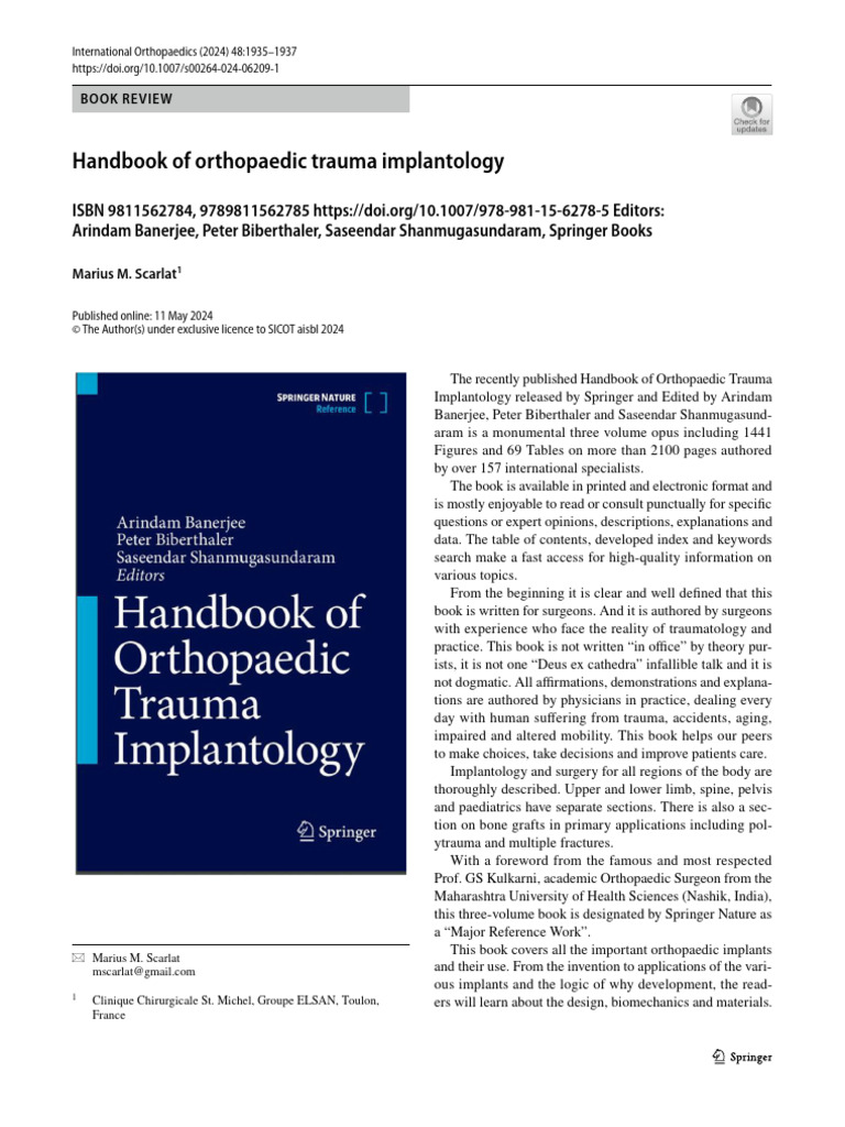 Handbook of Orthopaedic Trauma Implantology | PDF | Orthopedic Surgery ...