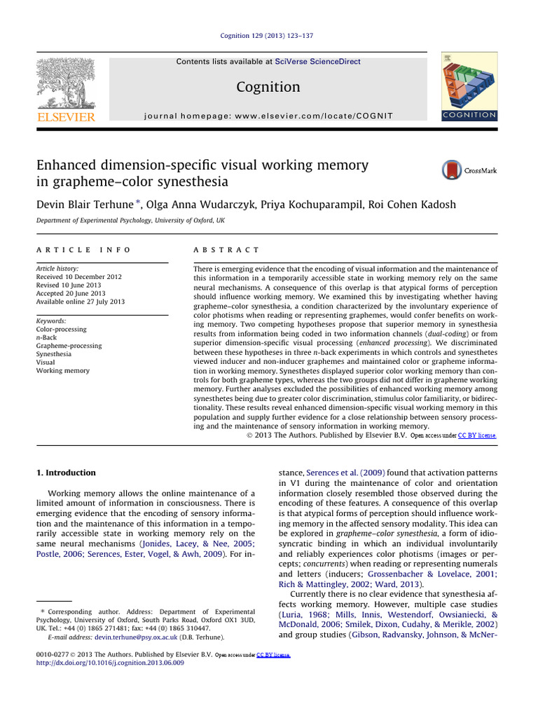 Enhanced Dimension-Specific Visual Working Memory in Grapheme-Color Synesthesia | PDF | Memory ...