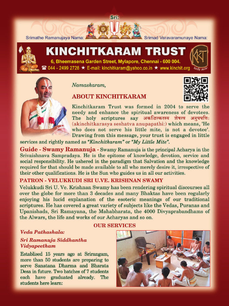Kinchitkaram Trust Kinchitkaram Dharma Samsthapanam Brochure | PDF