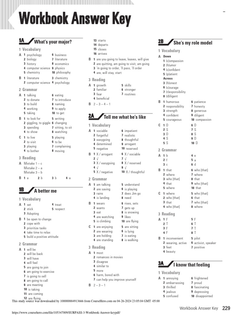SURPASS 3 Workbook Answer Key PDF | PDF