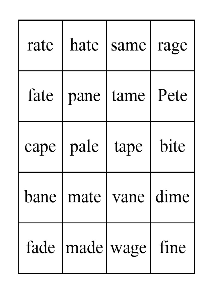 Bingo Sheet - CVCE Words | PDF | Cooking, Food & Wine | Poetry