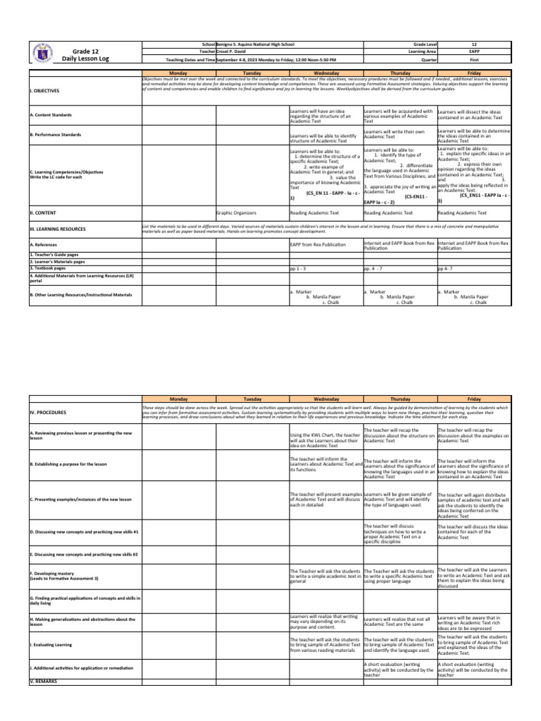 DLL Eapp | PDF | Learning | Teachers