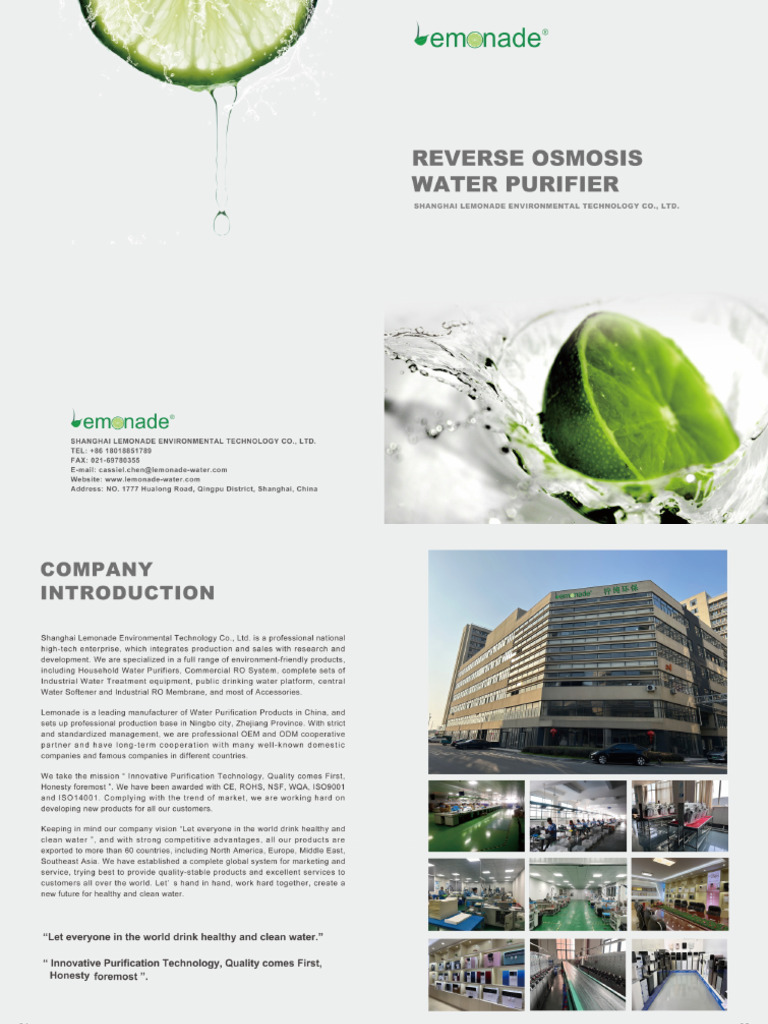 Catalogue of RO Products From Shanghai Lemonade | PDF