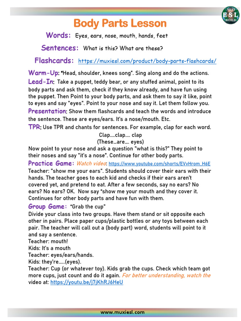 Body Parts Lesson Plan Oyrvyk | PDF