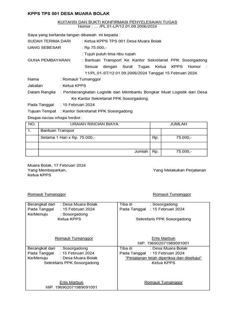 Kuitansi SPPD TPS 001 | PDF