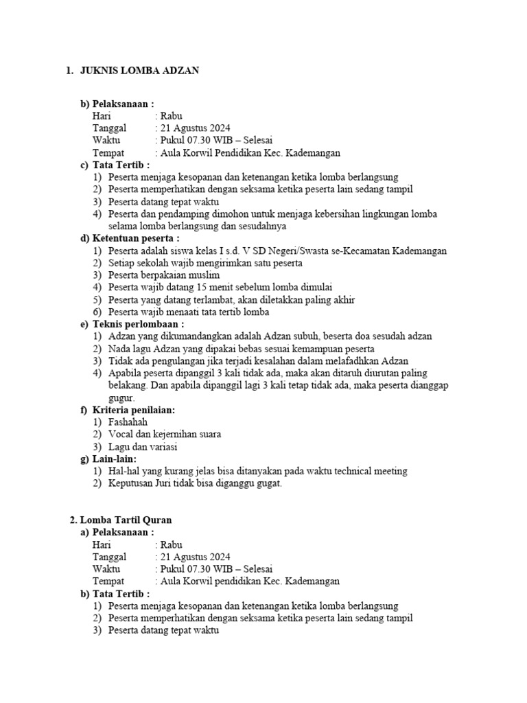 Juknis - Perlombaan - Agama - 2024-2025 Revisi | PDF