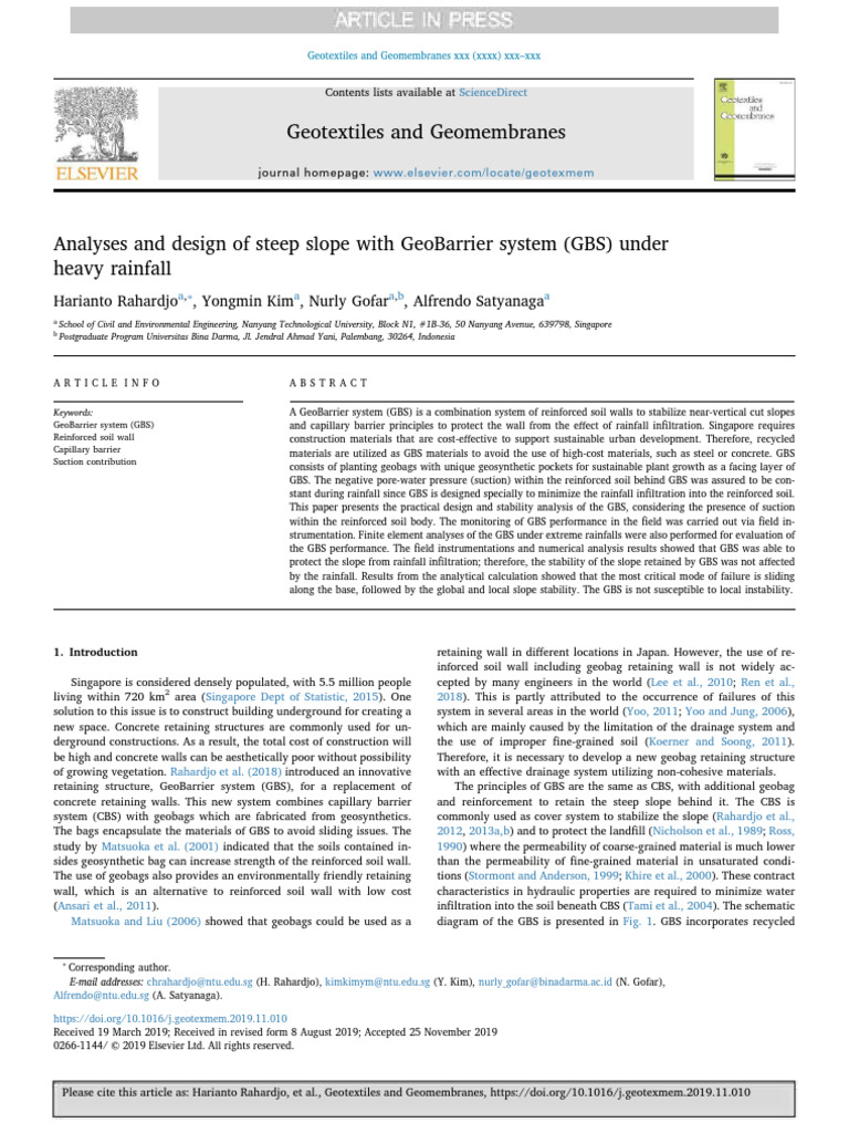 Analyses and Design of Steep Slope With Geobarrier System Gbs Under ...