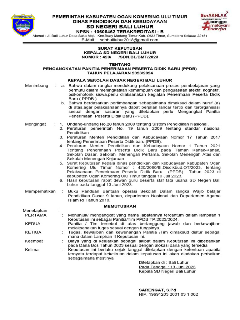 Sk Penerimaan Siswa Baru 2022 2023 Fix Pdf