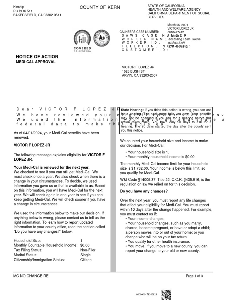 Medi-Cal Renewal Notice for Victor Lopez Jr. | PDF | Telephone | Child Care
