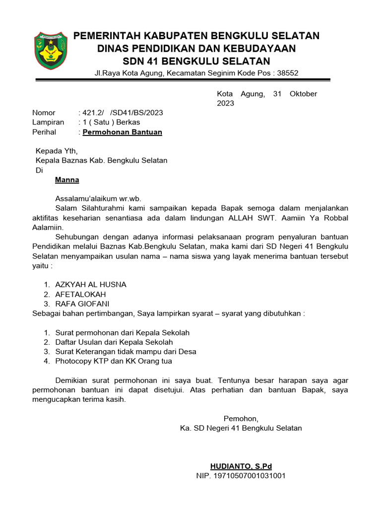 Surat Permohonan Bantuan Baznas Pdf