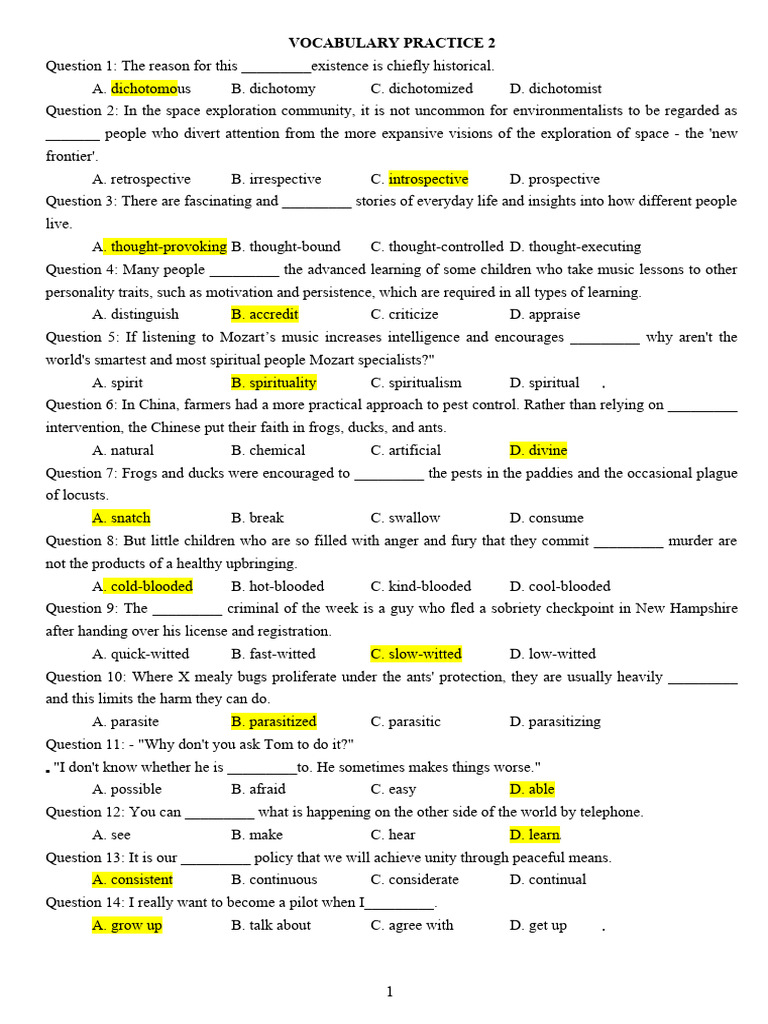 Vocabulary Practice Exercises 2 | PDF