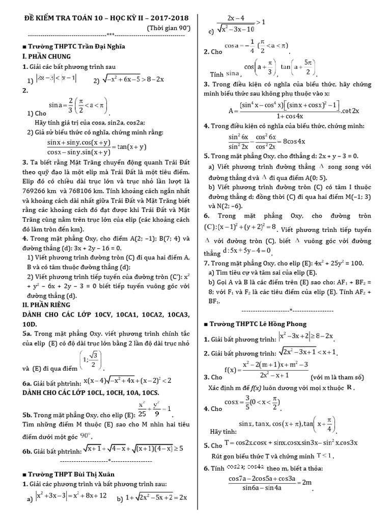 HKII - Toan10 (2017-2018) TpHCM (Điều chỉnh) | PDF