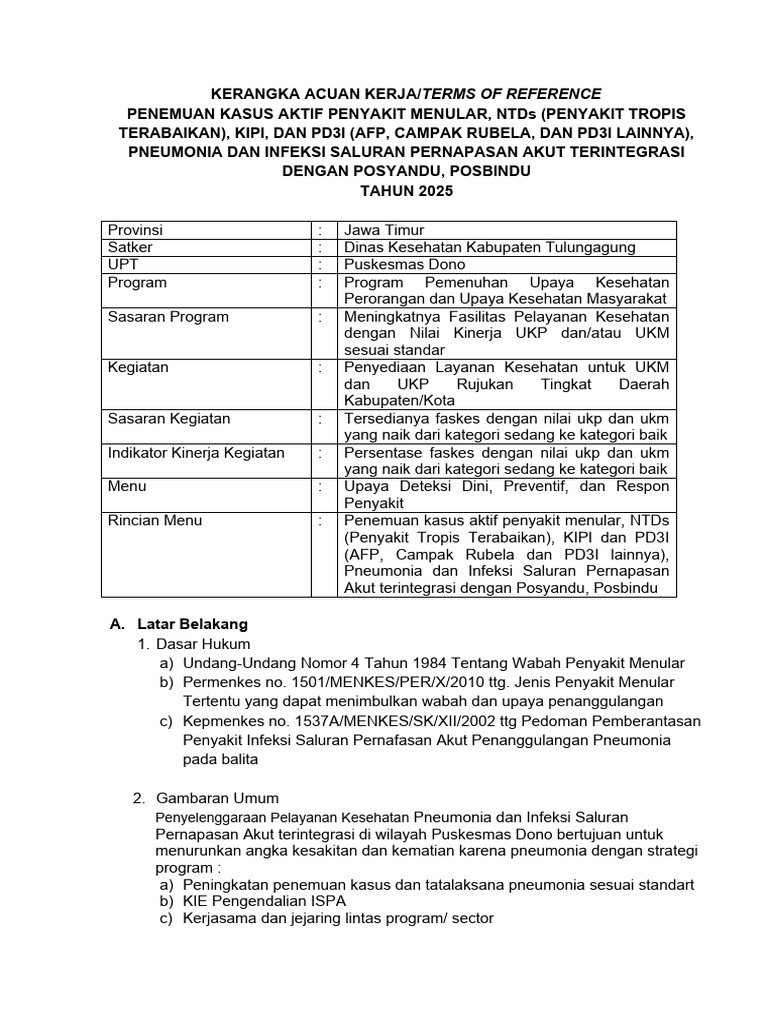 03.04 TOR Penemuan Kasus Aktif Penyakit Menular, NTDS, KIPI Dan PD3I, Pneumonia, Dan ISPA YUYUN ...