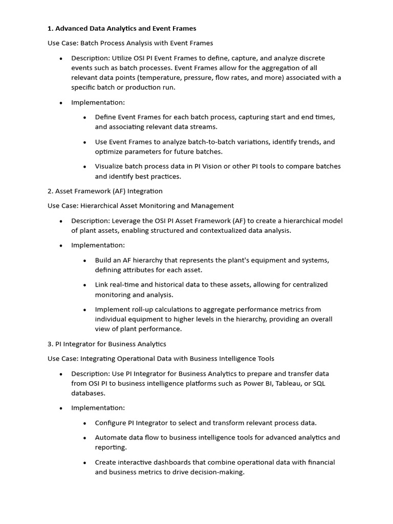OSI PI Uses Cases | PDF | Analytics | Forecasting