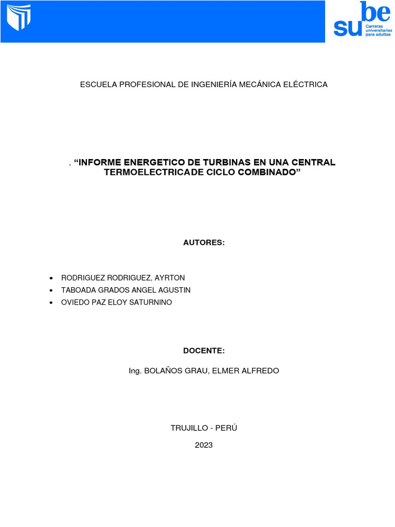 Informe Energetico de Turbinas en Una Central Termoelectrica de Ciclo ...
