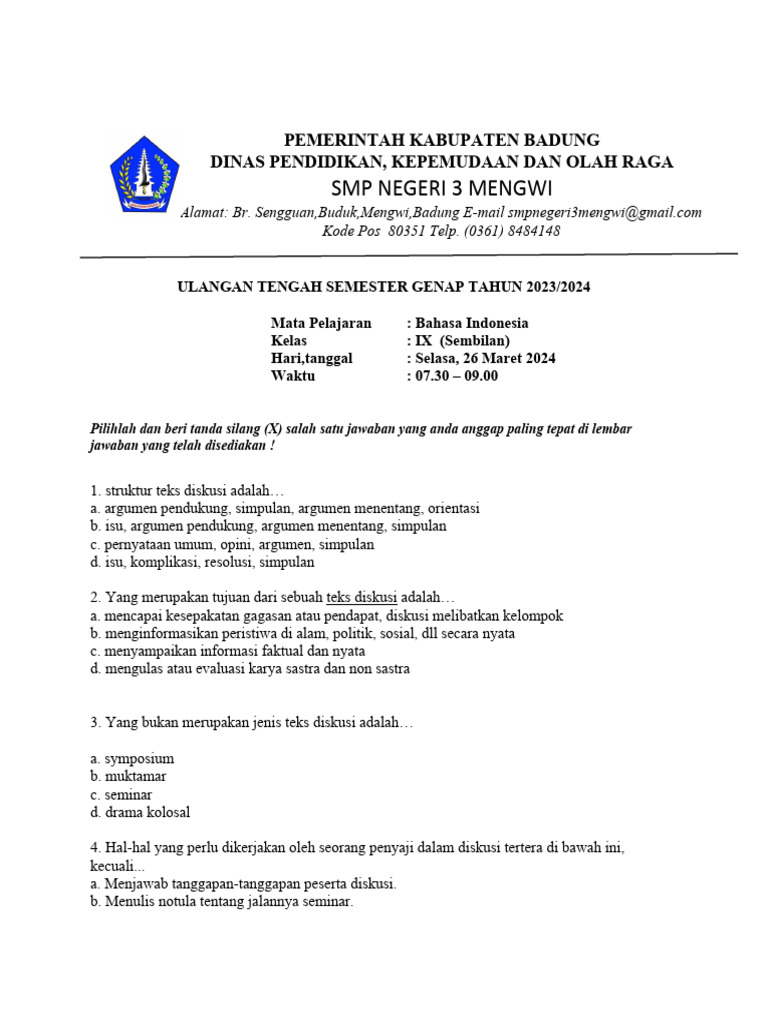 Soal PTS IX Genap | PDF