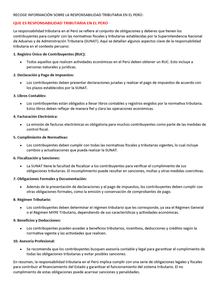 Que Es Responsabilidad Tributaria en El Perú | PDF | Impuestos ...