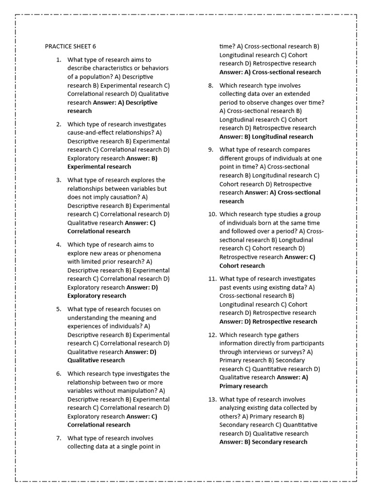 Practice Sheet Rm 6 | PDF | Quantitative Research | Qualitative Research