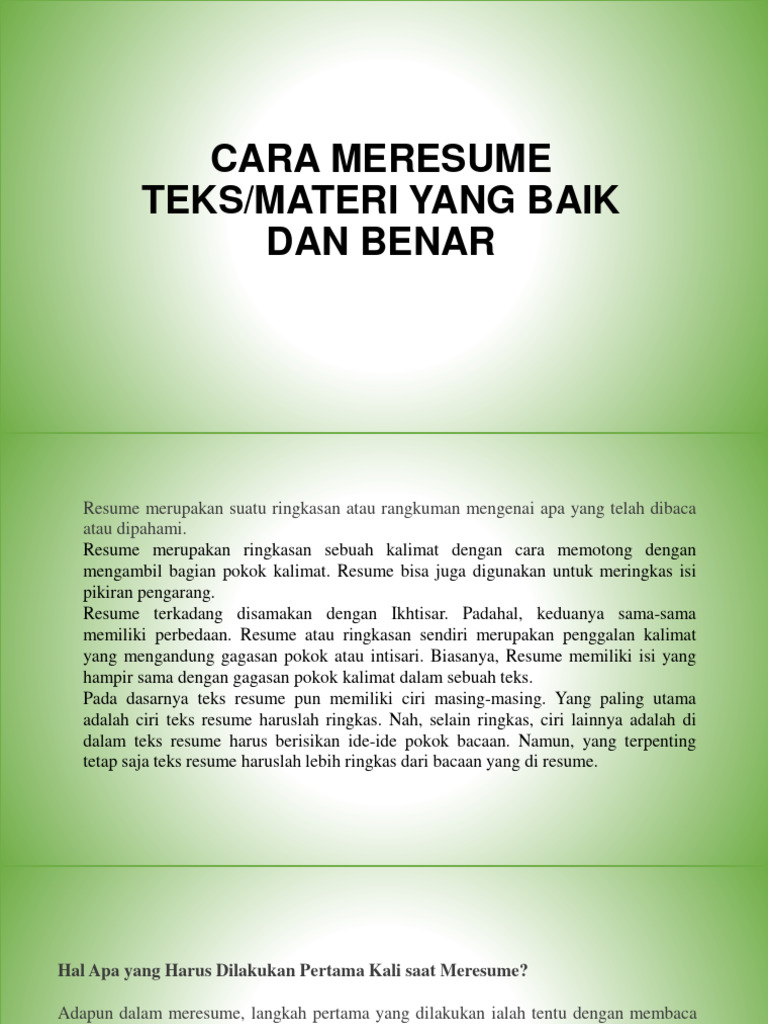 Cara Meresume Teks/Materi Yang Baik Dan Benar | PDF | Karier & Perkembangan
