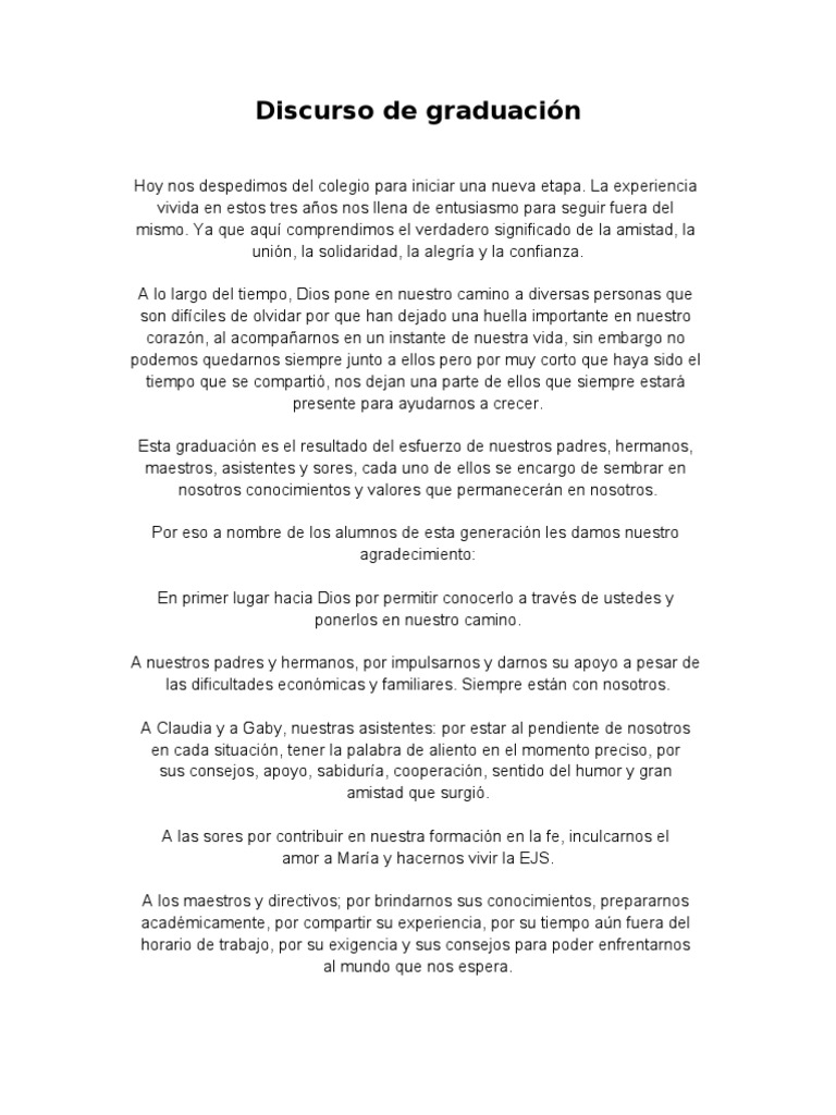 Discurso de Graduación Emotivo y Agradecido | PDF | Amor