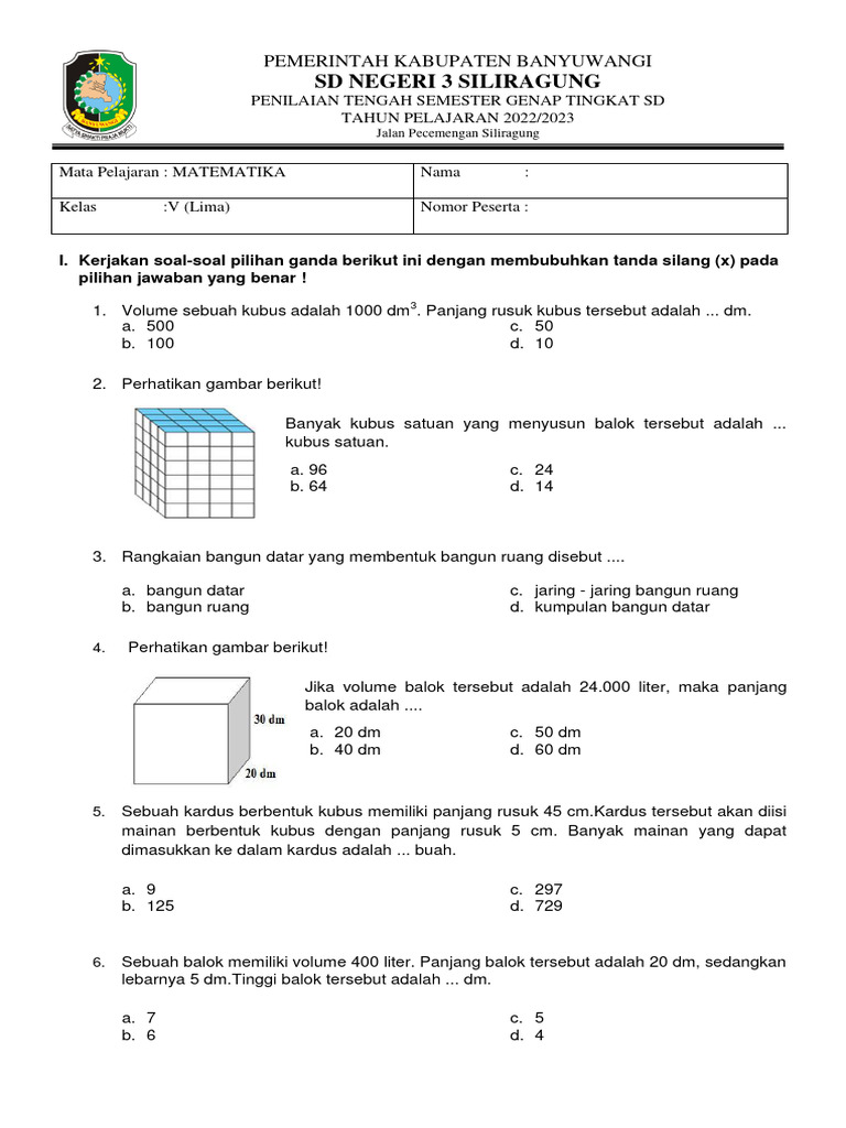 Soal PTS MTK KLS 5 Genap | PDF