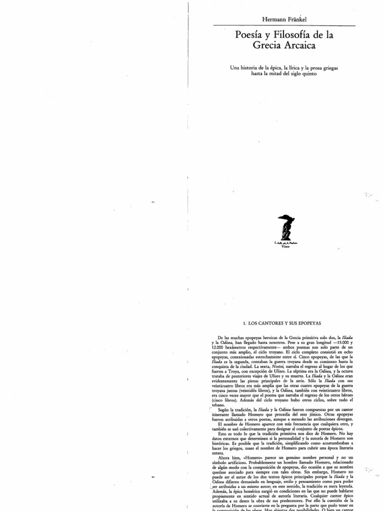 FRANKEL - Poesia y Filosofia de La Grecia Arcaica Cap II Homero | PDF