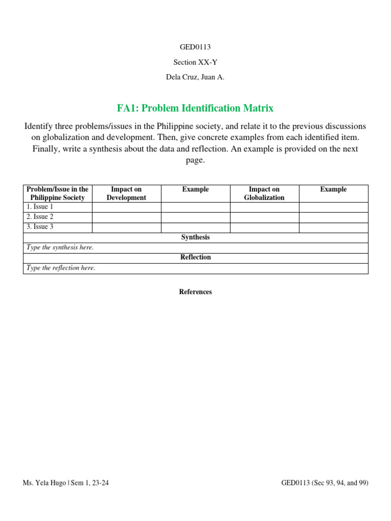 GED0113 FA1 Problem Identification Matrix Template | PDF | Economies