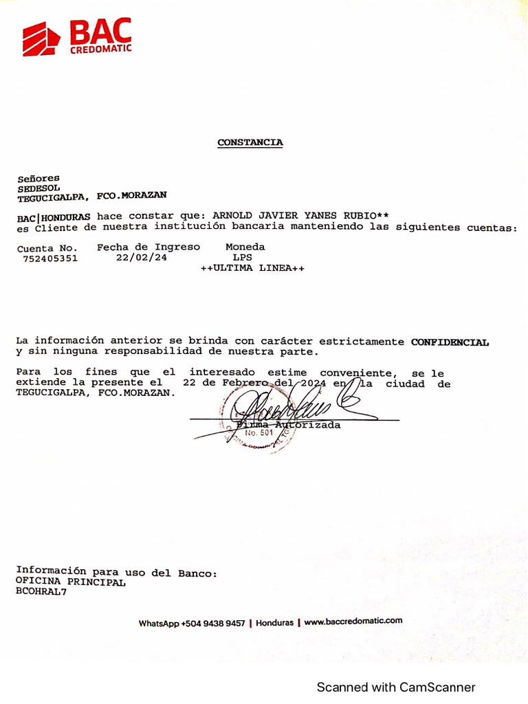 Constancia Bancaria | PDF