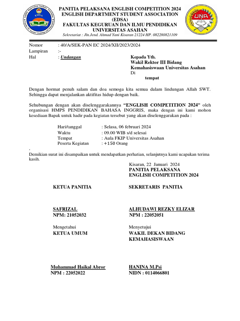 SURAT Undangan Dosen Ecom 2024 | PDF