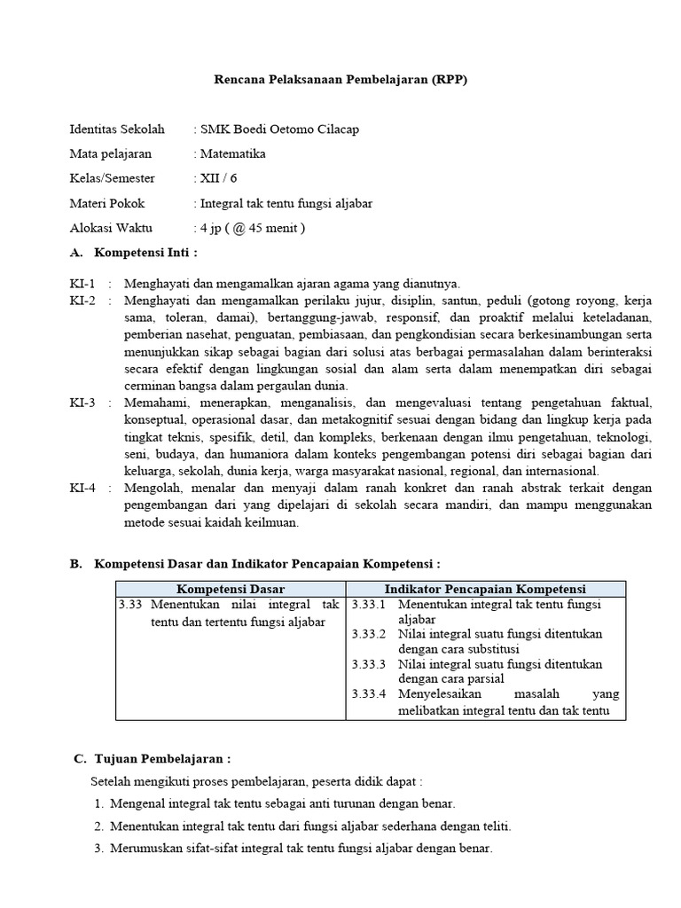 RPP Integral Tak Tentu | PDF