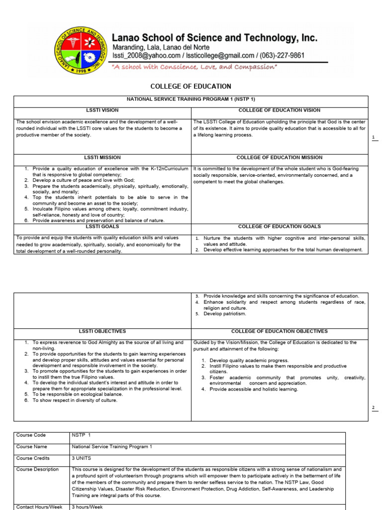 NSTP 1 NATIONAL SERVICE TRAINING PROGRAM | PDF | Rubric (Academic ...