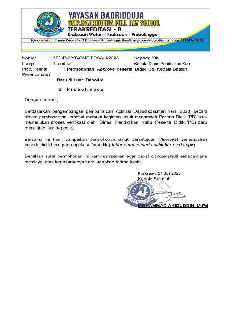 Permohonan Approve Peserta Didik Baru | PDF