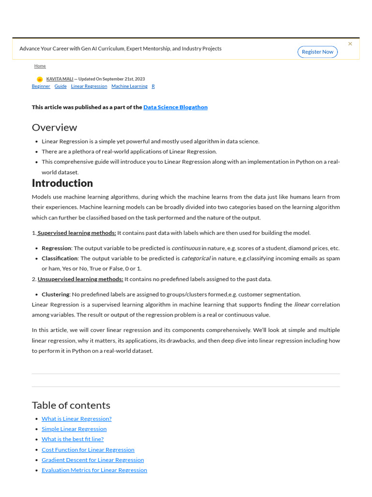 Linear Regression _ Everything you need to Know about Linear Regression | PDF | Regression ...