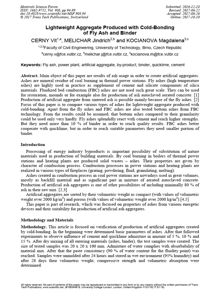 Lightweight Aggregate Produced With Cold-Bonding of Fly Ash and Binder ...