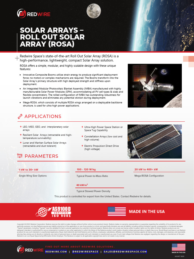 Redwire Roll Out Solar Array Flysheet | PDF | Photovoltaic System ...
