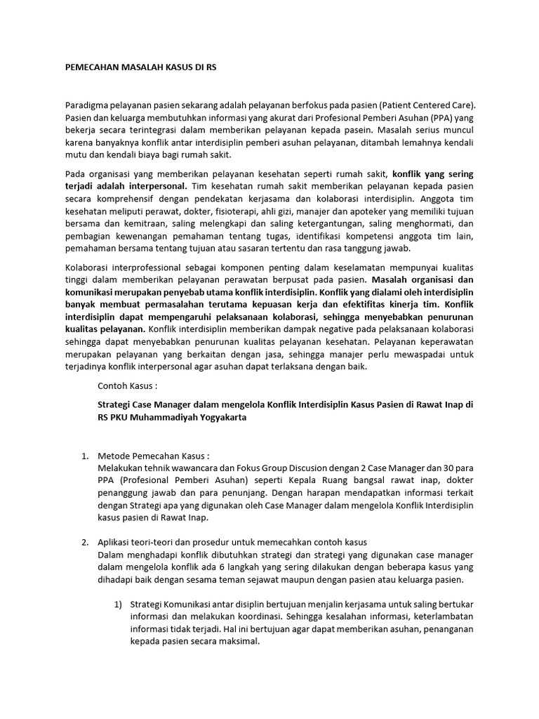 Contoh Kasus Manajemen Strategik Kesehatan Di RS | PDF