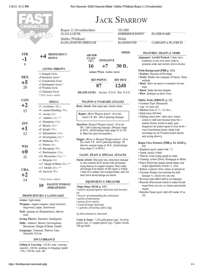 Jack Sparrow | PDF | Dungeons & Dragons | Wizards Of The Coast Games