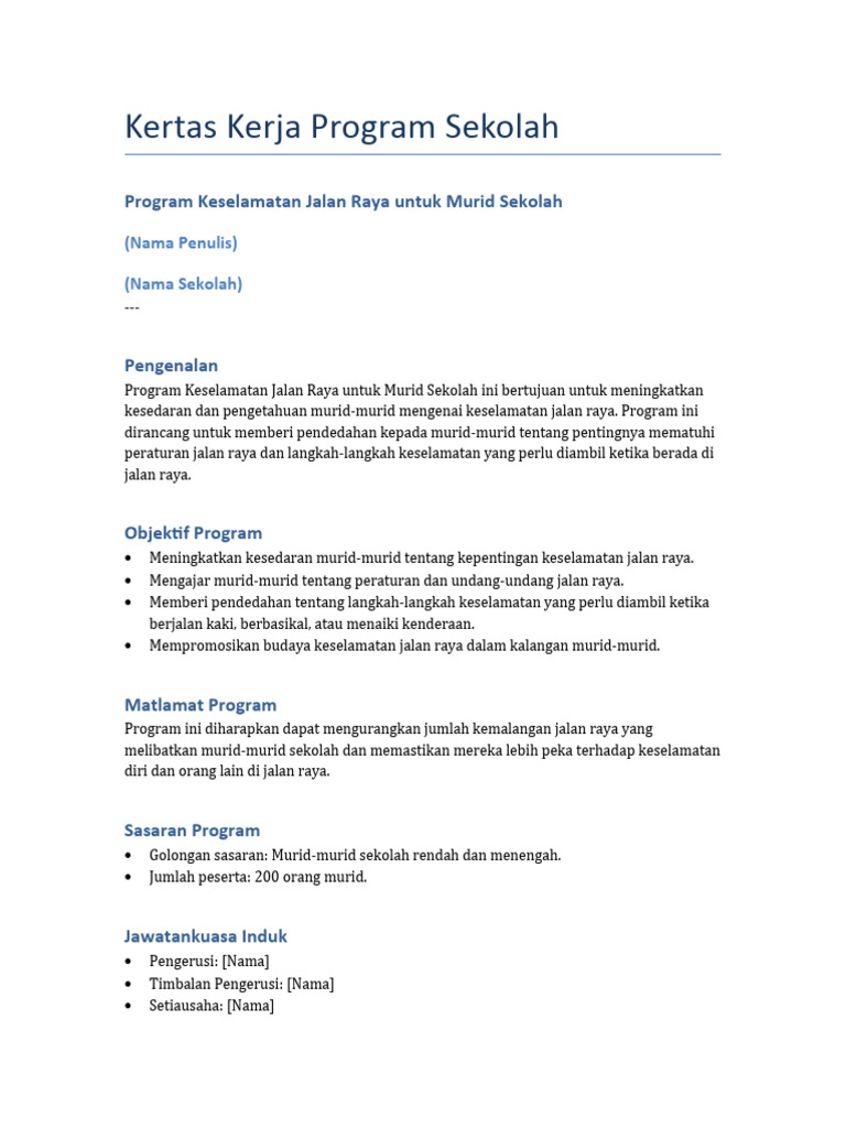Kertas Kerja Program Keselamatan Jalan Raya v2 | PDF