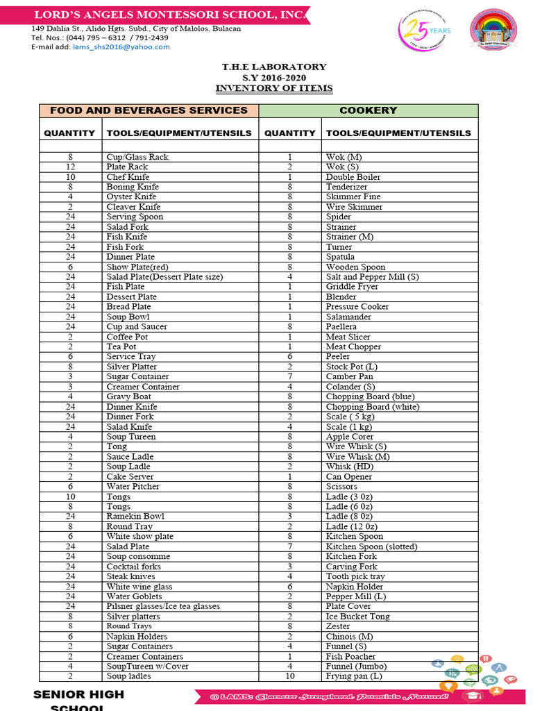 He Lab Inventory 23 24 | PDF | Cakes | Kitchen Utensil