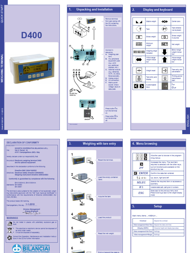 Display and Keyboard 1. Unpacking and Installation: A. Weighing Plat-B. Any Peripheral | PDF ...